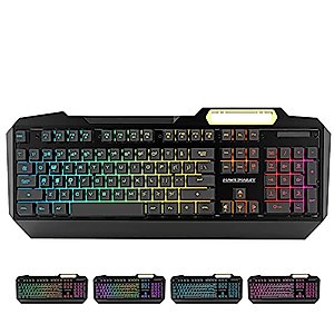 Lumsburry RGB LED Backlit Gaming Keyboard with Anti-ghosting, Light up Keys Multimedia Control, USB Wired Waterproof Metal Keyboard for PC Games Office (Cool Black)