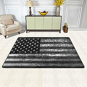 4th of July American Flag Area Rug Black Grunge USA Flag Polyester Carpet Rugs Floor Mat for Living Dining Dorm Room Bedroom Home Decor 36"×24"