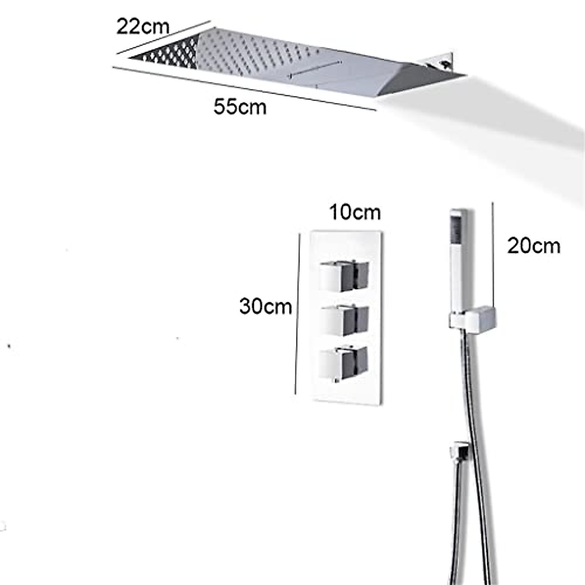 ERoomQ Bathroom Rainwater Waterfall Shower Set, Thermostatic Faucet for Bathtub Shower, Faucet Brass Body, Bathroom Shower
