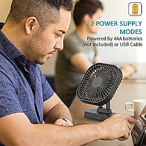 xasla 5'' AA Battery Operated Fan, Desk Fan with Timer, 3 Speeds, Extra Quiet, 7-Blade Design, Adjustable Angle, for Office Desk, Bedroom and Outdoor (without Batteries)