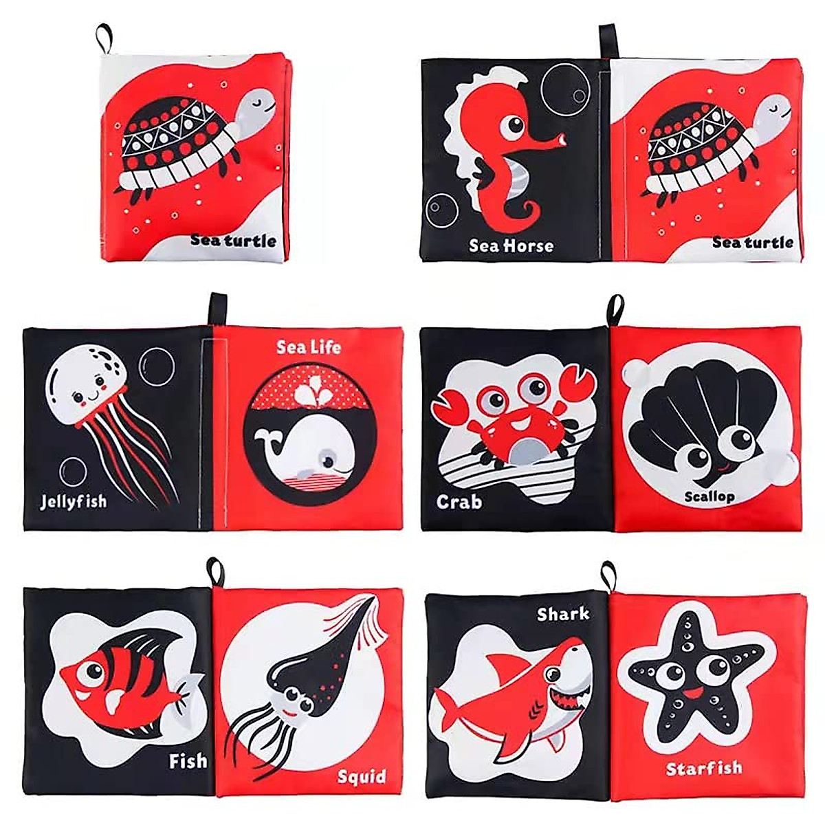 4 Baby Crinkle Books 0-6 12 Months， High Contrast Black and White Book， Touch and Feel Crinkle Cloth Book Soft Baby's First Fabric Book Activate Visual & Brain for Newborn, Toddler and Infant
