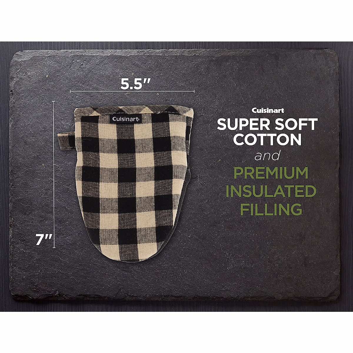 Cuisinart Buffalo Check Mini Oven Mitts - 2 Pack, Black and Ivory Plaid Design - Handle Hot Kitchen Items Safely - Non-Slip Grip Mini Oven Gloves with Insulated Pockets - 5.5 x 7.25 Inches