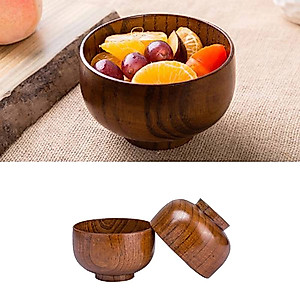 Jaquiain 6 Pcs Wood Bowls Serving for Rice, Soup, Dip, Coffee, Tea, Decoration Wooden Salad Bowl Kitchen Cutlery Set