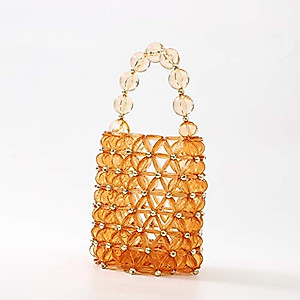 YUSHINY Women Amber Colored Transparent Acrylic Beaded Handmade Bucket Bag for Wedding Party