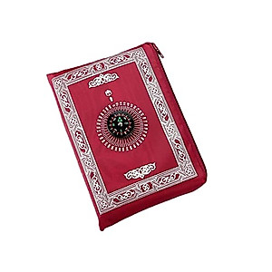 Hitopin Travel Prayer Mat, 60cm*100cm Praying Rug, Portable Polyester Prayer Rug with Compass, Islamic Waterproof Prayer Mat, Musilm Prayer Mat, for Ramadan Gifts, Islamic Prayer (Red)