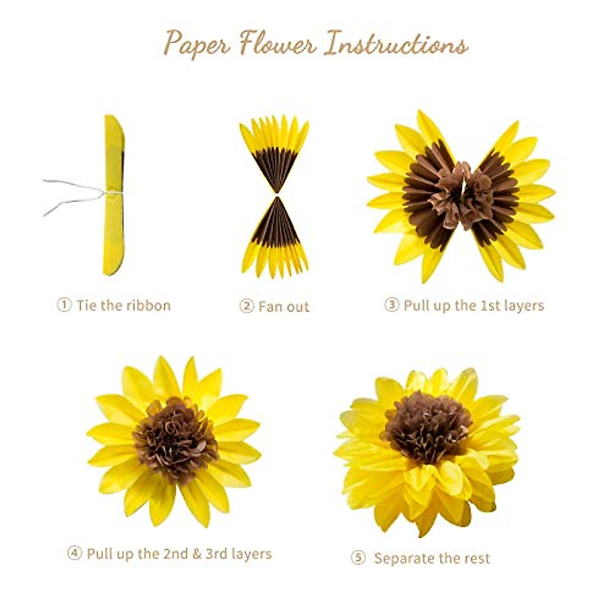 ANSOMO Sunflower Tissue Paper Pom Poms Décor Yellow Flowers Wall Hanging Party Decorations Birthday Bridal Baby Shower Wedding 12" 8" Pack of 10