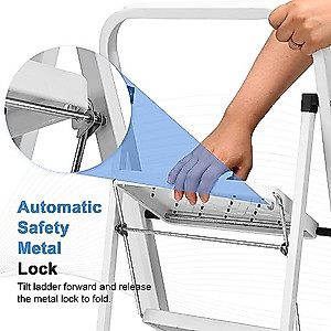 SIMPLI-MAGIC Step Ladder, 3 Step Stool Ergonomic Folding Step Stool with Wide Anti-Slip Pedal Sturdy Step Stool for Adults Multi-Use for Household, Kitchen，Office Step Ladder Stool (3 Step - White)