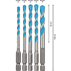 Bosch Professional 5 pc. Expert HEX-9 MultiConstruction Drill Bit Set (for Concrete, Ø 4-8 mm, Accessories Rotary Impact Drill)