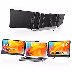 BOSII Laptop Screen Extender Portable - 14 Inch Triple IPS FHD 1080P HDMI/USB-A/Type-C Extended Monitor for Laptops (Maximum Length: 15.74") Compatible with Windows Mac Travel Gaming Work