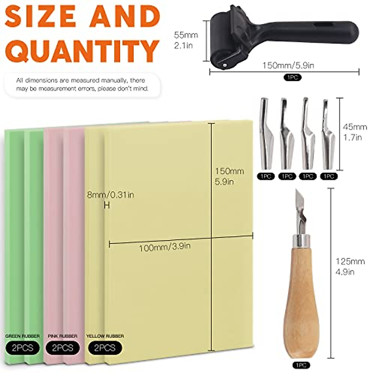 Rustark 12Pcs Rubber Stamp Making Kit with Stamp Block, Rubber Brayer Roller,Rubber and Wood Carving Cutting Tool, Block Printing Starter Tool Kit for Inking Blocks Carving and Printmaking