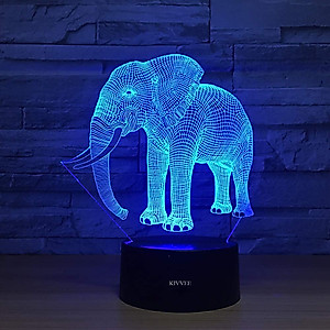 KIVVEE Elephant 3D Lamp Illusion 2D Night Light Xmas Chirstmas Festival Birthday Valentines Day Lovers Gift Nursery Bedroom Desk Table Decor for Baby Boys Kids Children