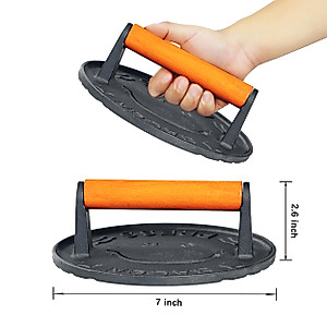 vivicreate 7 inch Burger Smasher,Patty Smasher,Hamburger Smasher Press,Griddle Press, Bacon Press, Grill Press, Burger Press,Meat Press, cast Iron Grill Press, Barbecue Press, with Wooden Handle