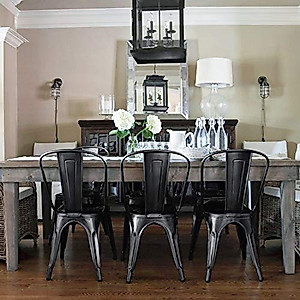 HCB Metal Dining Chairs Set of 4 Indoor Outdoor Patio Chairs Stackable Kitchen Chairs with Back Restaurant Chair 330 LBS Capacity (Black)