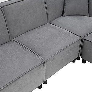 Brabrety 97 * 74" Modern Minimalist Style Sectional Sofa,L-Shaped Couch Set with 2 Free Pillows,5-seat Chenille Fabric Couch with Chaise Lounge for Living Room, Apartment, Office. (Grey#Chenille)
