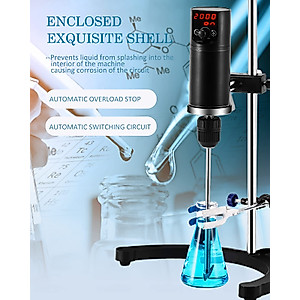 Crispaire Electric Overhead Stirrer Max.40L LCD Digital Lab Mixer 10000mPa.s Time and Speed Adjustable Stirring Rod Included 100-2000RPM 120W