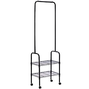 MATICO 2-in-1 Metal Garment Rack with Clothes Hanger, 2 Tier Wire Coat Storage Organizers Laundry Holders with 2 Metal Shelves for Home and Dormitory, Black
