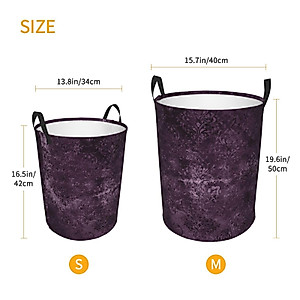 Eggplant Velvet Damask Plum Purple Floral Round Canvas Linen Laundry Hamper, Waterproof Storage Bin For Toys, Books, Clothes, Pets, Laundry Basket, Gift Basket Medium