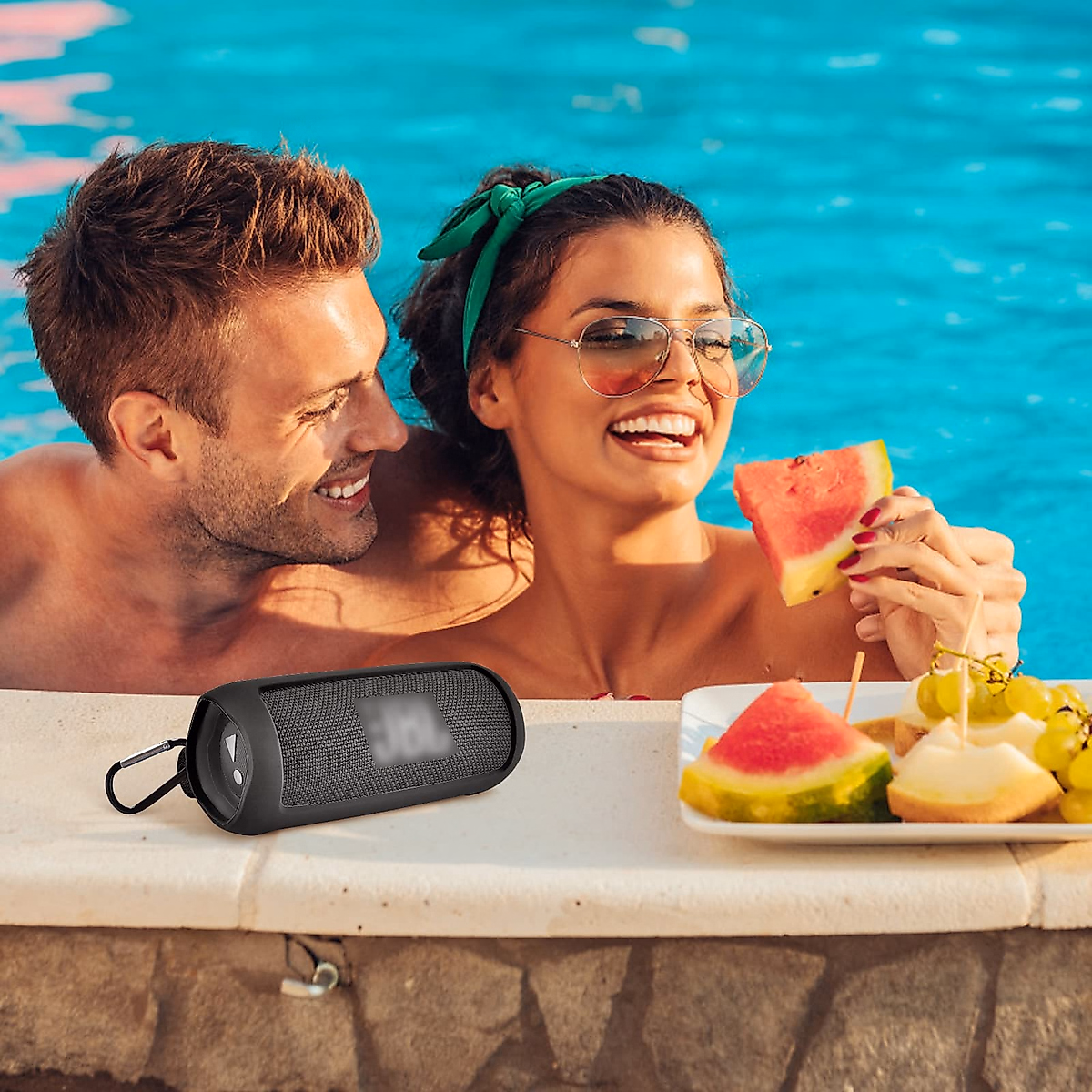 Silicone Case for JBL FLIP 6 Waterproof Portable Bluetooth Speaker, Gel Soft Skin Rubber Cover, Travel Carrying Storage Bag Pouch with Shoulder Strap and Carabiner - Black