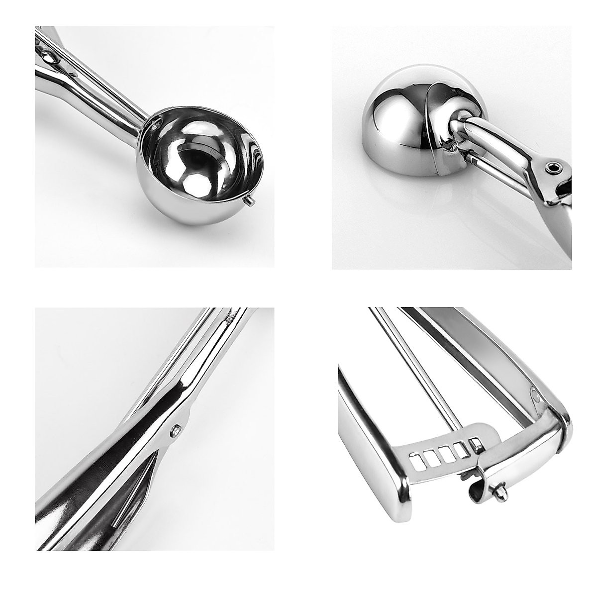 Ice Cream Scoop with Trigger Set of 3, 18/8 Stainless Steel Metal Small Medium Large Cookie Dough Scoop for Baking Melon Ball Cupcakes 1+1.5+2 Tablespoon