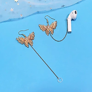 2pcs Airpod Earrings Holder Anti Lost Heart Pearl Flower Butterfly Star Earbud Ear Bud Earphone Holder Earrings Pierced for Women Girls (Butterfly)