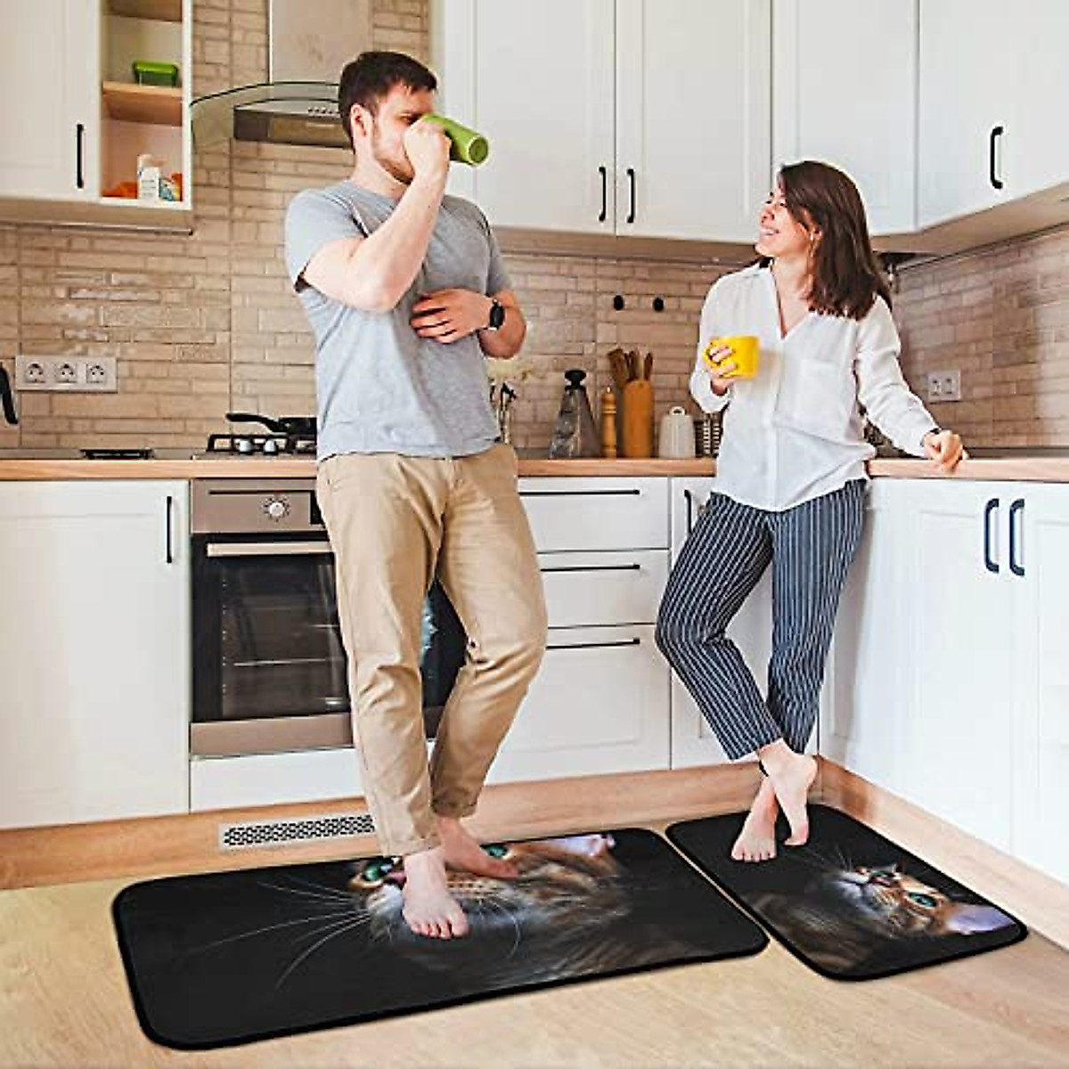 Bengal Cat Kitchen Rugs and Mat 2 Pieces Set Cushioned Anti Fatigue Kitchen Mat Non Slip Doormat Runner Carpet Washable Farmhouse Decor for Home Kitchen Hallway Bedroom