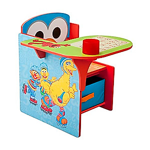 Delta Children Chair Desk with Storage Bin + Design and Store 6 Bin Toy Storage Organizer, Sesame Street (Bundle)