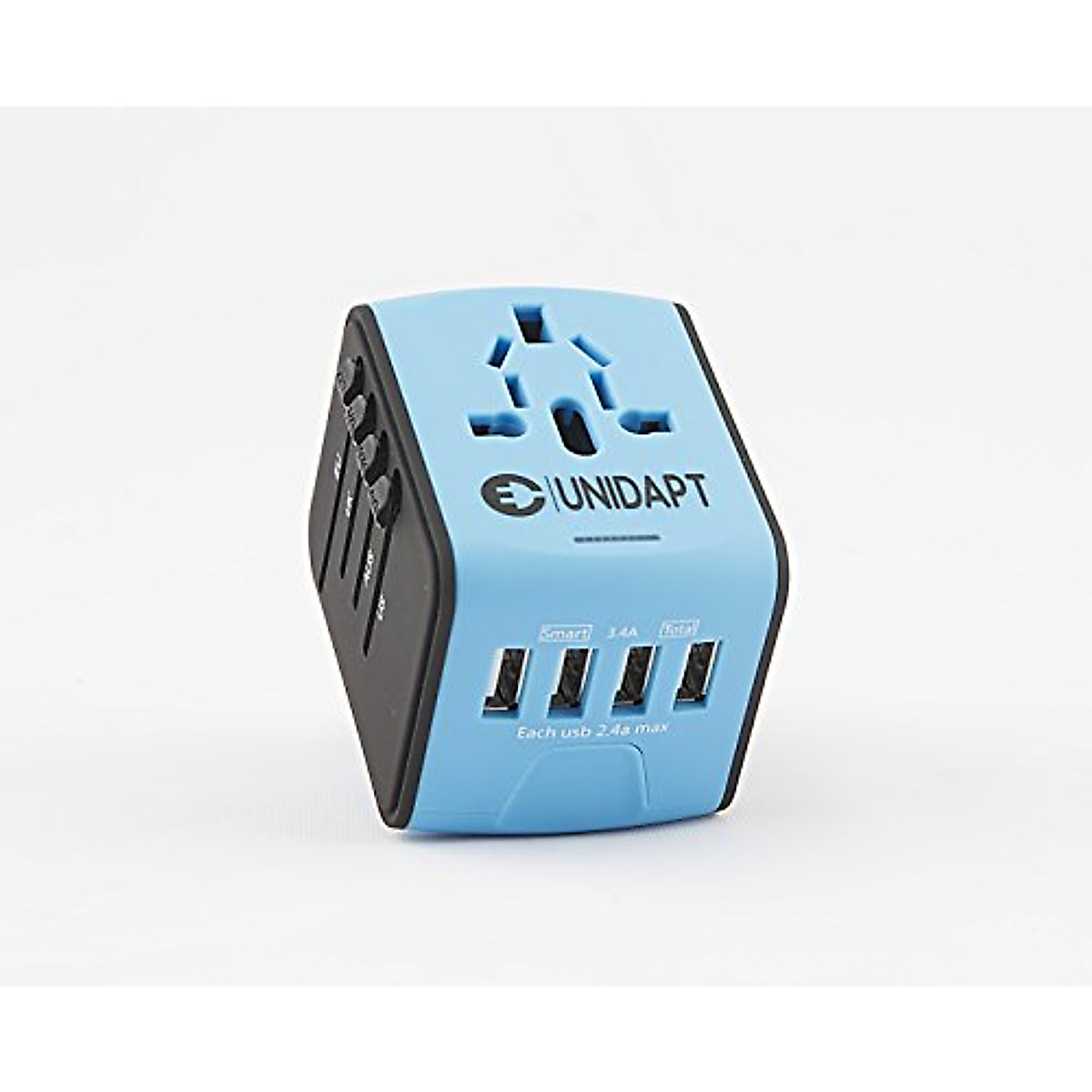 Unidapt Universal Travel Adapter, International Plug Adapter Fast 2,4A 4-USB European Power Plug, AC Wall Charger – Worldwide Outlet for Europe US USA UK EU AUS, Blue