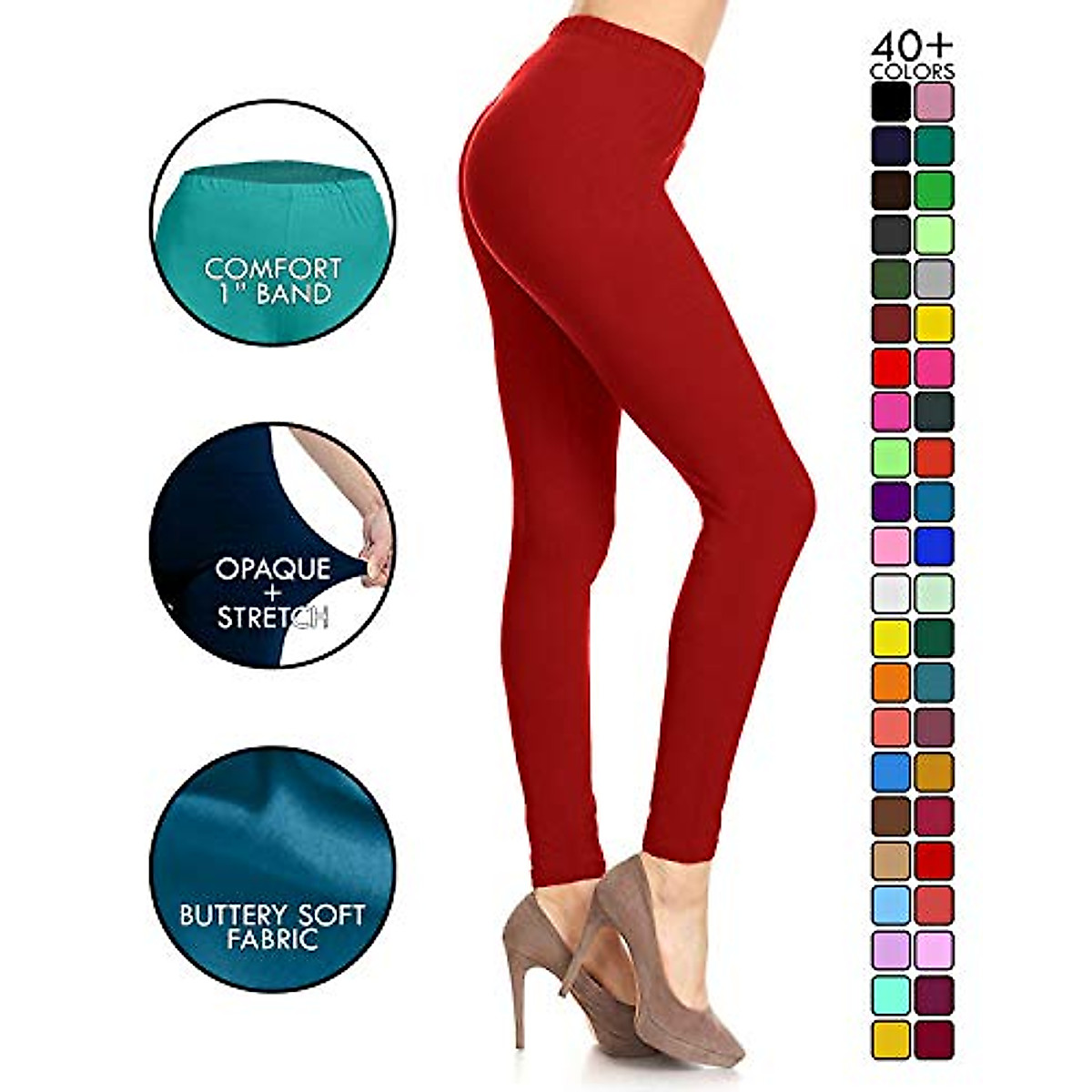 Leggings Depot Womens High Waist Legging - Pants with Buttery Soft 1 Inch Waistband, Tango Red (One Size Plus)