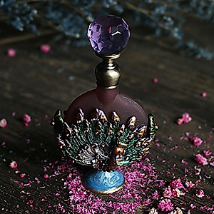 YU FENG Pewter Peacock Figurine Perfume Bottle Heart Shaped Jewelry Frosted Purple Mini Scented Fragrance Container