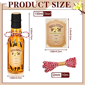 Tioncy 16 Pcs 5 oz Vanilla Extract Bottles for Homemade Clear Glass Bottles with Caps and Shrink Bands Vanilla Extract Sticker Syrup Gift Glass Food Storage Canister for Hot Sauce Beans Spice (Black)