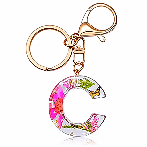 Initial Letter Butterfly Flower Pink Keychain Birthday gifts for Women Girl Backpack Wallet Car Key Cute Bling Keychain