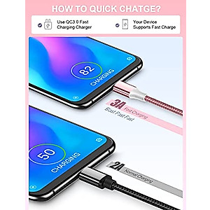 USB C Cable,1M/2M/2M/3M 4pack Charging Cable USB C 3.1A Fast Charging Cable Nylon Long USB Type C Cable for Samsung Galaxy S22 Ultra S21 S20 S10 S9 S8 Plus,Redmi,Sony Google Pixel