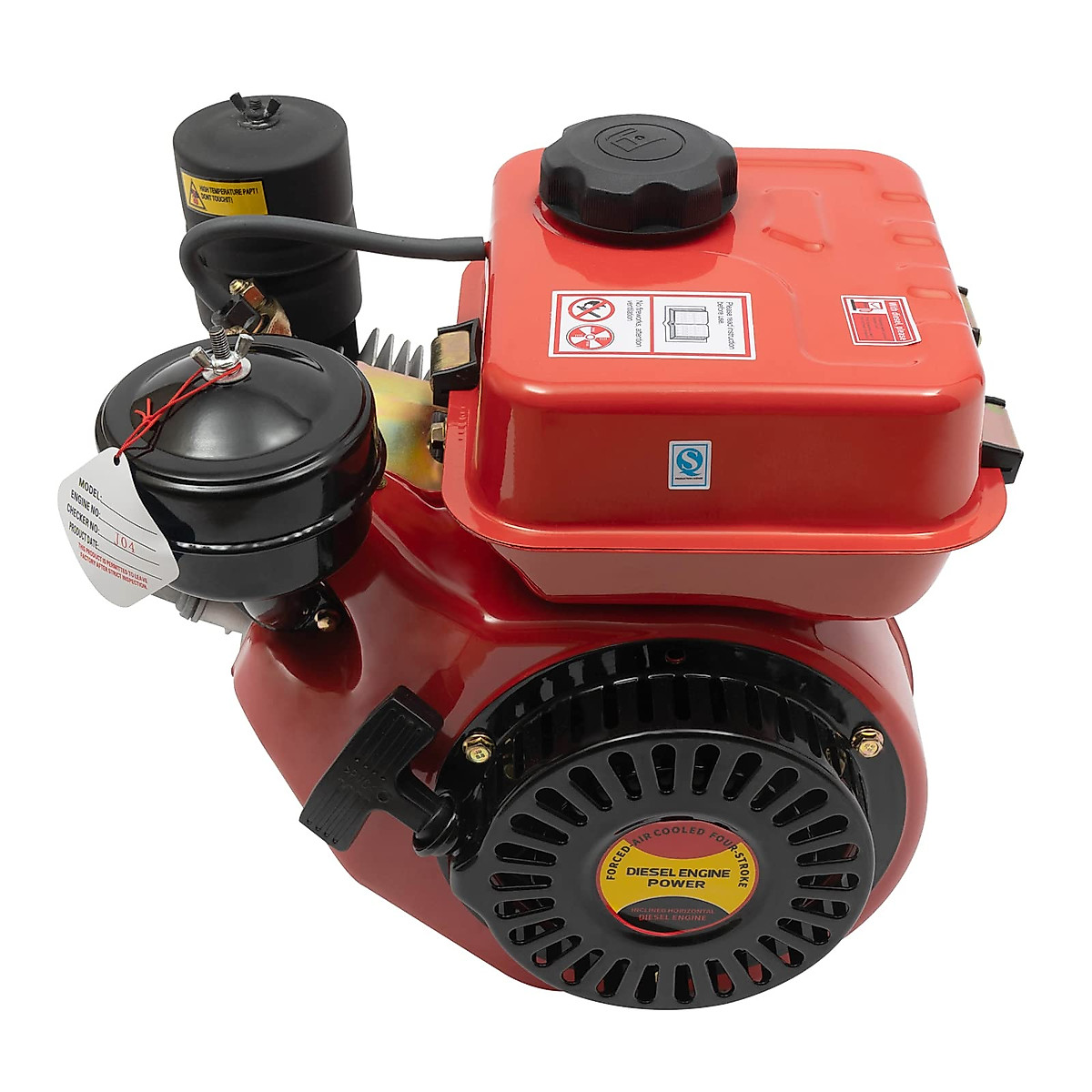 4-Stroke Diesel Engine 196CC Single Cylinder Forced Air Cooling Multi-Purpose Engine, Manual Recoil Start Horizontal Shaft Engine for Pasture Management Machines Small Agricultural Machinery Fields