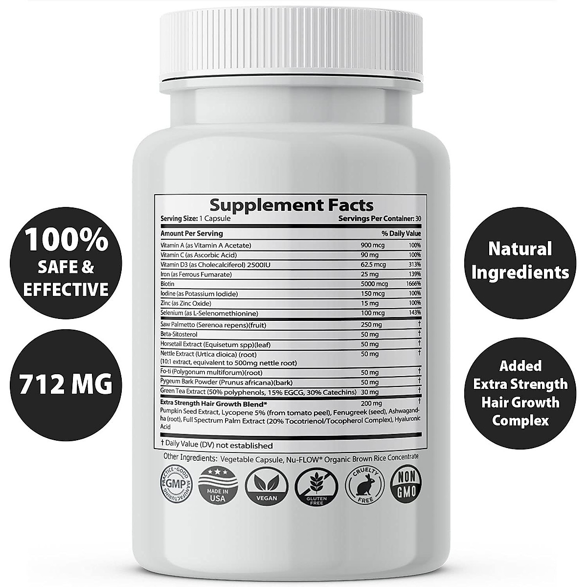 Finanutride Natural DHT Blocker & Hair Growth Capsules - Prevent Hair Loss, Stimulate Follicles, Proprietary Regrowth Treatment