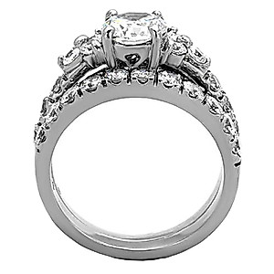 MABELLA 316L Stainless Steel Cubic Zirconia Round Cut Women's Wedding Engagement Bridal Ring Set Size 10