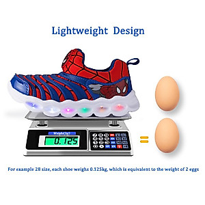 Kids Light Up Shoes, Kids Sneakers, Spider Caterpillar Upper Athletic Running Walking Sneakers Through Vibration Flash(Blue/Red 32, 13.5 M Little Kid)