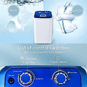 MamaHome DF-X4608-Blue Washing Machine Small Semi-Automatic Compact Washer Spin Cycle Basket, XPB46-1208-Blue, Blue