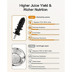 Juicer Machine, Slow Masticating Juicer with 2 Speed Modes & Reverse Function, Easy to Clean Juicer BPA-Free Cold Press Juicer with Quiet Motor, Includes Cleaning Brush & Recipes for Vegetables and Fruits