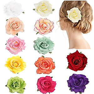 12PCS Elegant 4inch Rose Flower Hair Clips Hairpins Floral Brooches Pin Boho Hair Clip Rose Hair Accessories For Women Girls Lady Bridal