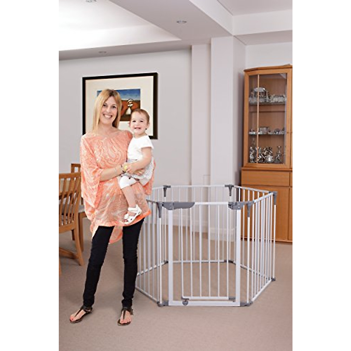 Dreambaby Royale Converta 3-in-1 Play Yard Baby Gate - with 6 Modular Panel - Fits Opening with 151 inch Wide & 29 inch Tall - White - Model L849