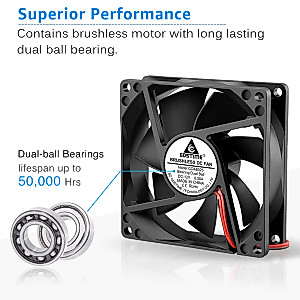 GDSTIME 2 Pack 80mm x 25mm Dual Ball Bearings High Speed 4500RPM 12V DC Brushless Cooling Fan