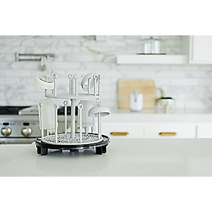 The First Years Spin Stack Bottle Drying Rack — Black — 2-Tier Rotating Countertop Drying Rack for Up to 16 Bottles — Baby Essentials for Everyday Use