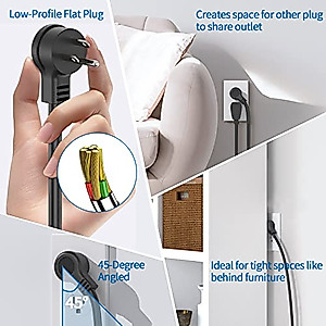 25 ft Extension Cord Flat Plug, NTONPOWER 8 Outlet Surge Protector Power Strip with USB Ports, 15A Circuit Breaker, Wall Mount Surge Protector for Home, Office, Workbench or Garage, ETL Listed, Black