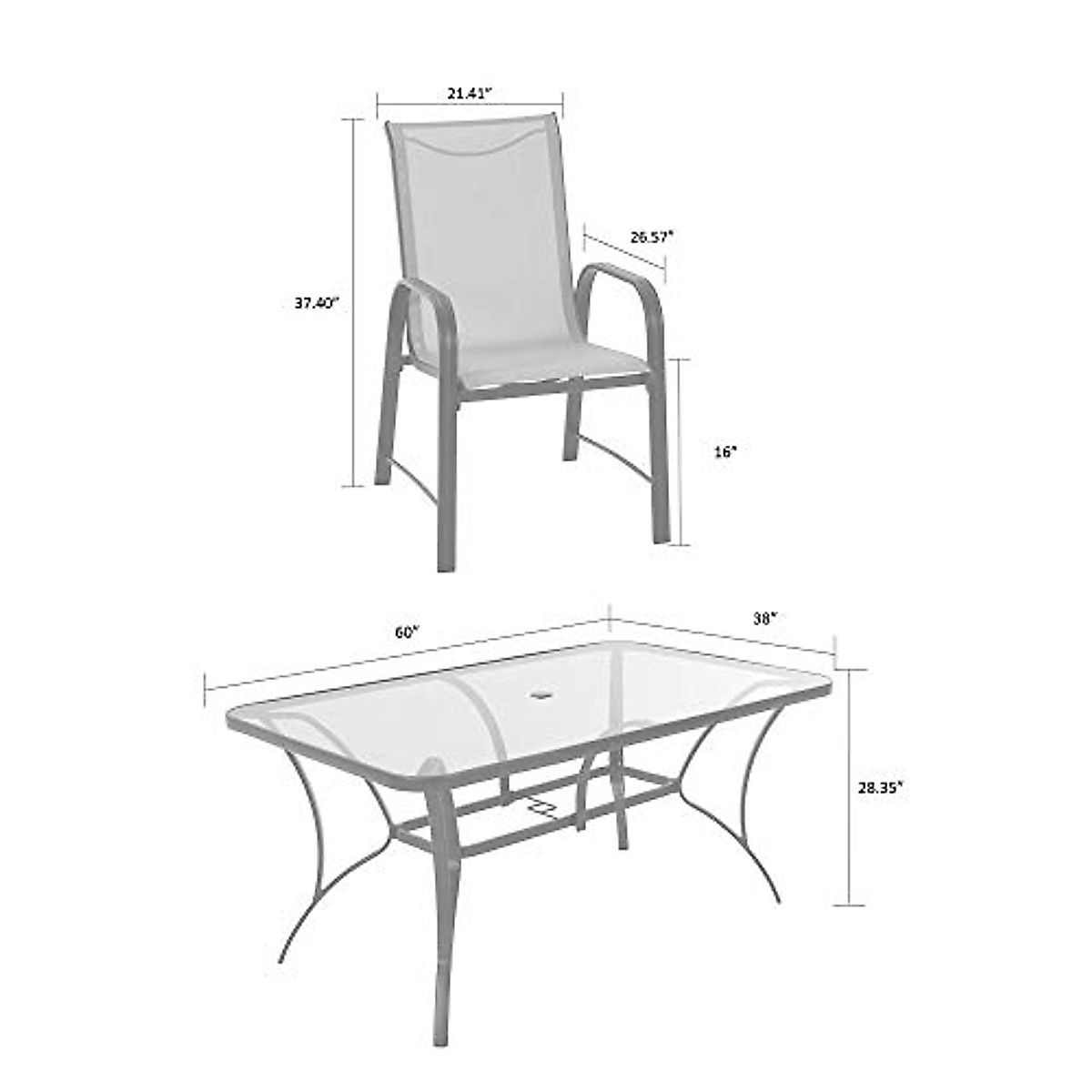 Cosco Outdoor Dining Set, 7 Piece, Gray Frame, Light Gray Sling