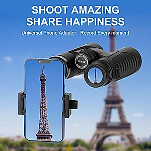 12x42 HD Binoculars for Adults with Universal Phone Adapter - High Power Binoculars with Super Bright and Large View- Lightweight Waterproof Binoculars for Bird Watching Hunting Outdoor Sports Travel