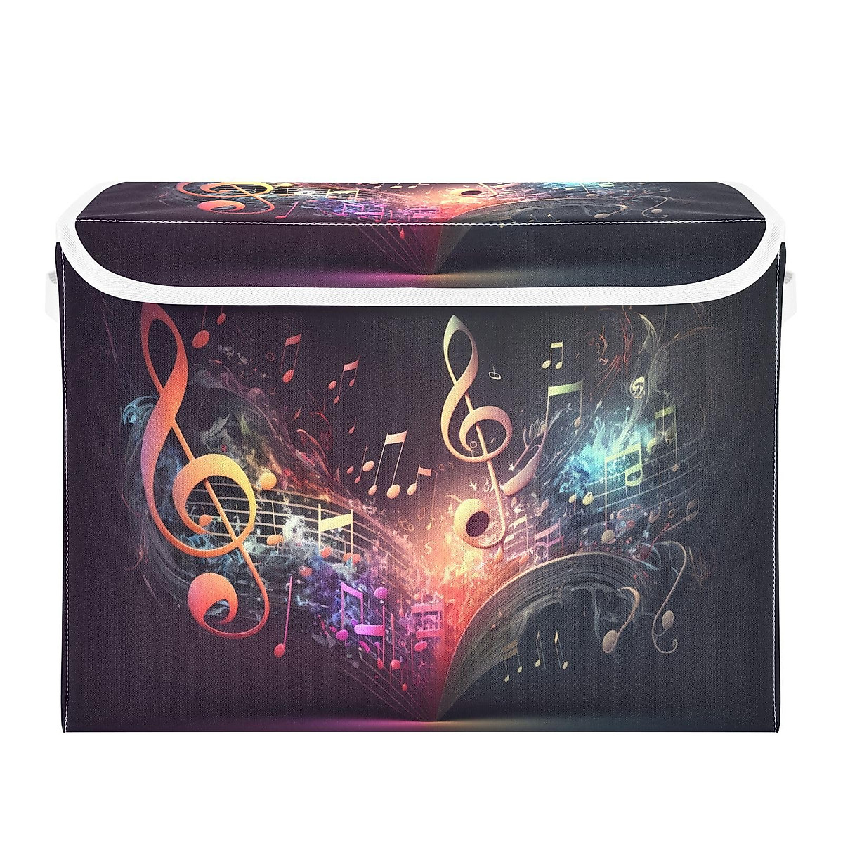 TecEr Music-notes Print Large Fabric Foldable Storage Bins with Lids and Handle, Decorative Storage Box Cube for Shelves Closet Home Bedroom Office