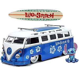 Jada Toys Disney Lilo & Stitch 1:24 Volkswagen T1 Bus Die-cast Car with Stitch Figure, Toys for Kids and Adults, Blue