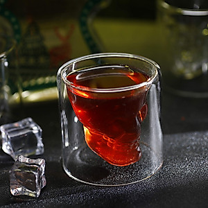 Viktorwan Skull Glasses, Shot Glasses,Funny Crystal Drinking Cup,Creative Whiskey Glasses,Double Wall Cool Beer Cup for Wine Cocktail Vodka,Home Halloween Party Bar Gift, set of 4 (25ml)