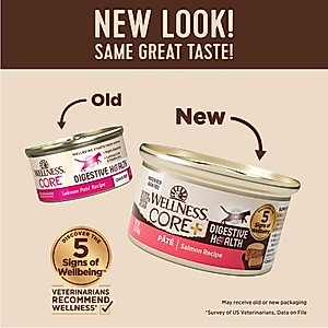 Wellness CORE+ Digestive Health Grain-Free Natural Wet Cat Food, Sensitive Stomach, Easily Digestible (Salmon Pate, 3 Ounce Can, 12 Pack)