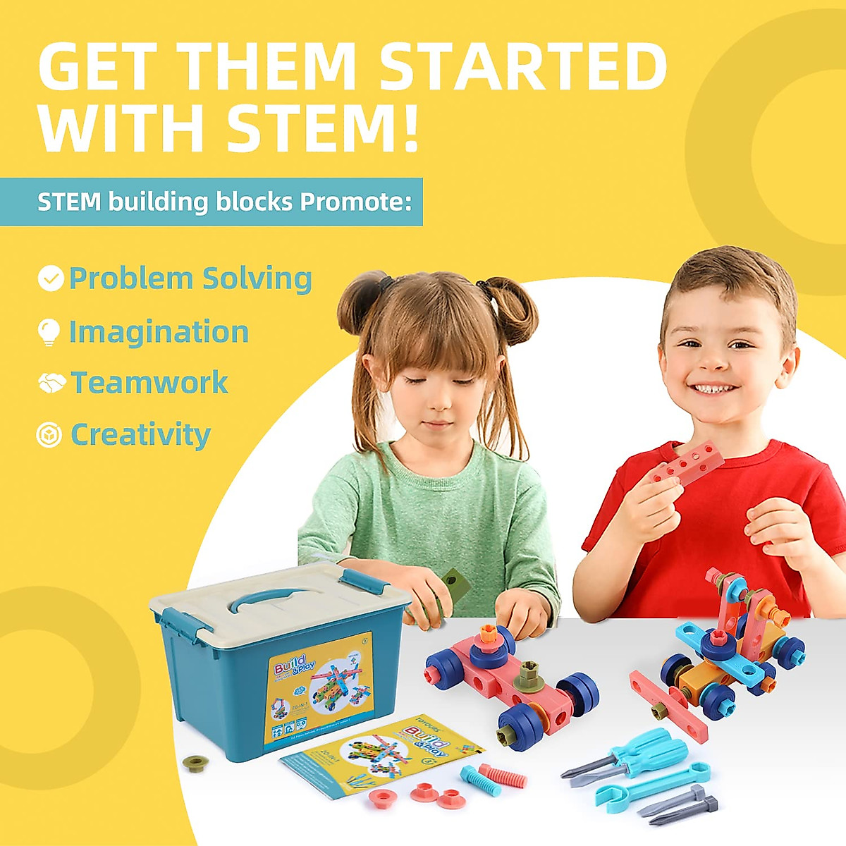 Erector Sets for Kids Ages 4-8, Easy Assembled 163 PCS Building Blocks, STEM Games for 4 5 6 7 8 Year Old Girls Boys Kids, Educational Building Toy STEM Kits with Tools, Design Guide, Storage Bin
